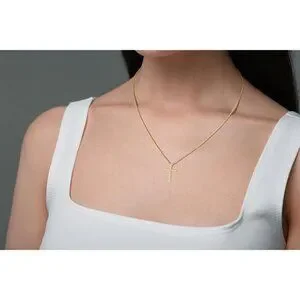 No Brand | Jewelry | Women Gold Dainty Cross Necklace Sterling Cable ...